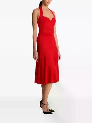 Balmain Halterneck Pleated Knitted Dress - Red