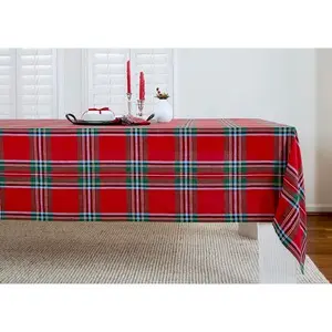 SOLINO HOME Linen Table Throwmadras Holiday Plaid - Red