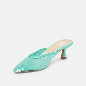 DOLCEVITA Cleo Sequin Mules - Aqua Sequin
