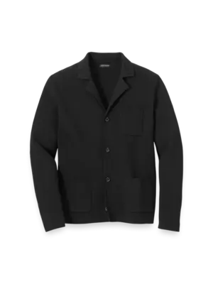 PAUL FREDRICK Cotton Notch Lapel Cardigan Sweater - Black