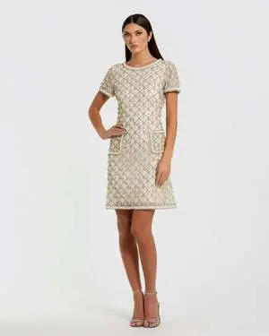 MAC DUGGAL COLLECTION Embellished Pearl And Crystal Mini Dress