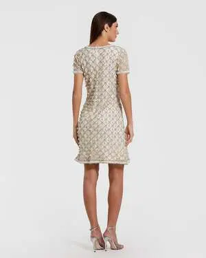 MAC DUGGAL COLLECTION Embellished Pearl And Crystal Mini Dress