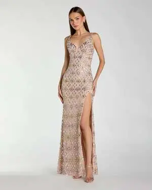 Mac Duggal Embellished Column Gown With Slit