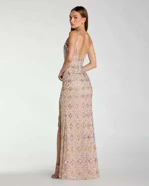 Mac Duggal Embellished Column Gown With Slit
