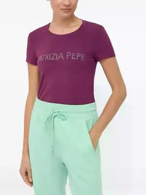 Patrizia Pepe Slim Fit Rhinestone Logo T-shirt