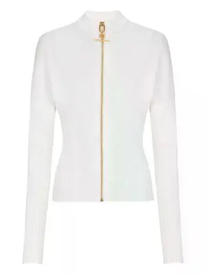 Balmain Zip-up Ribbed Knit Cardigan - White