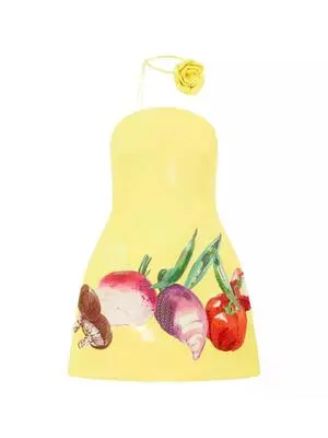 LEO LIN Zaria Floral Appliqué Mini Dress - Yellow