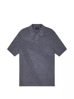 Emporio Armani Polo Shirt-collar Sweater In Virgin Wool With Check Motif - Grey