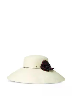 MAISON MICHEL Rena Flower-detailed Fedora Hat - Neutrals
