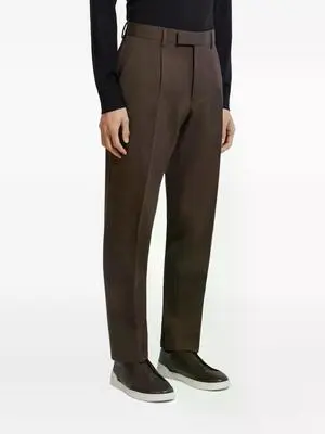 Zegna Pleated Cotton-wool Trousers - Brown