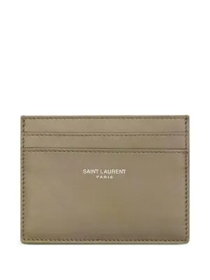 Saint Laurent Logo Leather Card Holder - Neutrals