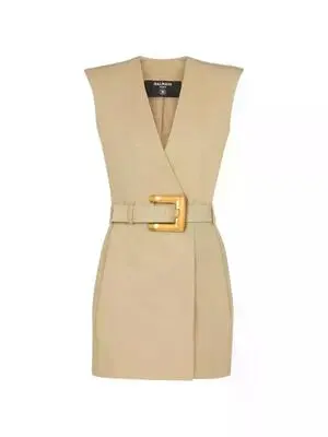 Balmain Sleeveless V-neck Belted Blazer Mini Dress - Neutrals