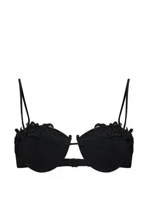 Cult Gaia Flower-embroidered Bikini Top - Black