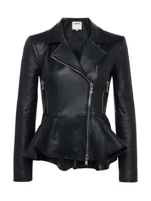 L'Agence Lyric Leather Peplum Biker Jacket - Black