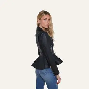 L'Agence Lyric Leather Peplum Biker Jacket - Black