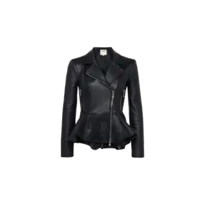 L'Agence Lyric Leather Peplum Biker Jacket - Black