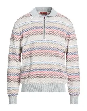Missoni Quarter Zip Sweater With Signature Print - Light Grey