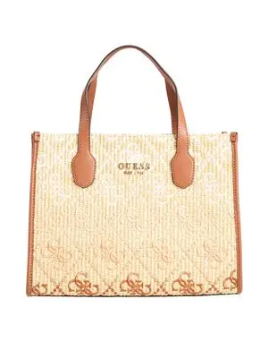 Guess Tote Handbag In Raffia With Embroidered Logo