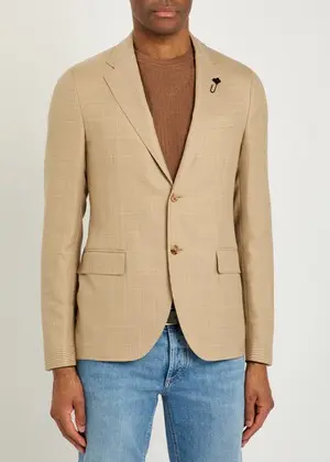 LARDINI Houndstooth Wool And Cotton-blend Blazer - Tan