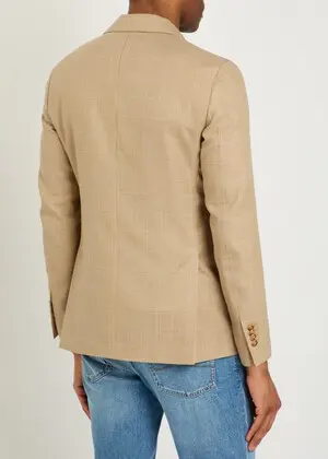 LARDINI Houndstooth Wool And Cotton-blend Blazer - Tan
