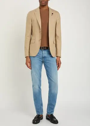 LARDINI Houndstooth Wool And Cotton-blend Blazer - Tan