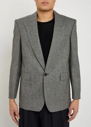 Saint Laurent Checked Wool Blazer - Black