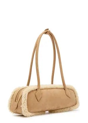 Alaïa Le Teckle Medium Shearling-trimmed Suede Shoulder Bag