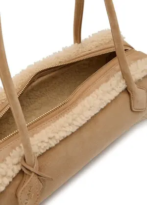 Alaïa Le Teckle Medium Shearling-trimmed Suede Shoulder Bag