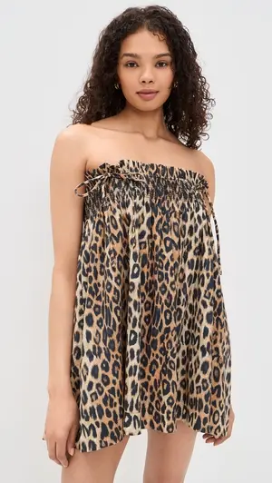 DAMSON MADDER Lilo Mini Dress Leopard Print - Brown