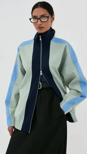 Tibi Compact Tech Knit Bomber Jacket With Cutouts