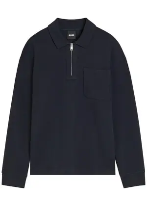 BOSS Cotton-blend Half-zip Sweatshirt - Navy