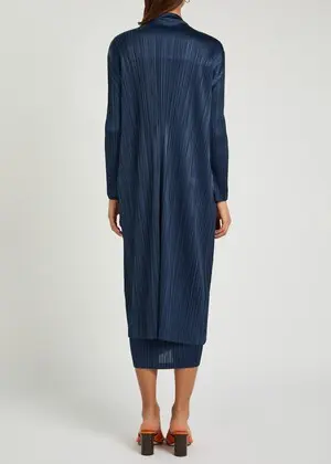 Issey Miyake Pleated Woven Coat - Navy