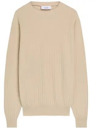 LARDINI Ribbed Fine-knit Cotton Jumper - Ecru
