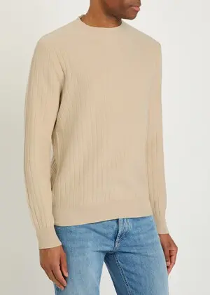 LARDINI Ribbed Fine-knit Cotton Jumper - Ecru