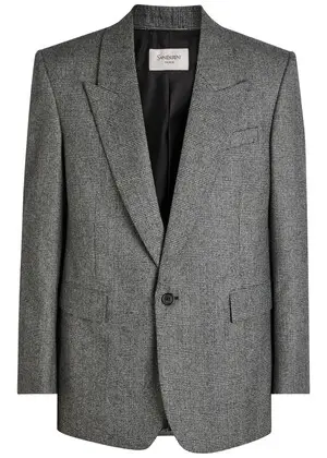 Saint Laurent Checked Wool Blazer - Black