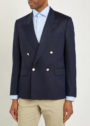 LARDINI Double-breasted Cashmere And Wool-blend Blazer