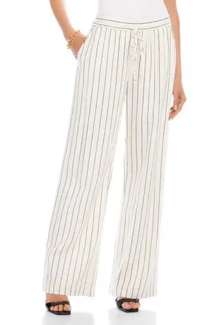 Karen Kane Stripe Linen Blend Wide Leg Pants Cbl