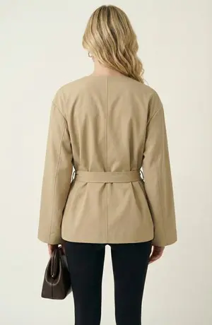 MODENAIRE Belted Wrap Jacket With Wide Lapels