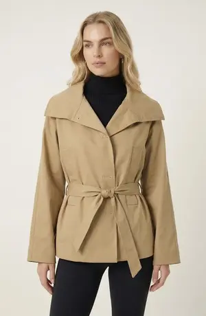 MODENAIRE Belted Wrap Jacket With Wide Lapels