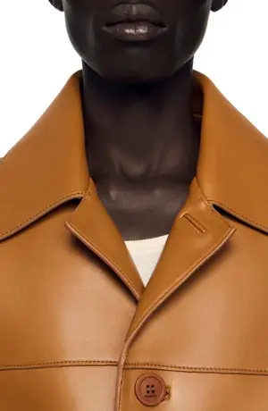 Sandro Buttoned Lambskin Leather Jacket - Camel