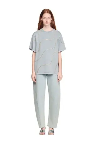 Sandro Rhinestone Embellished T-shirt - Grey