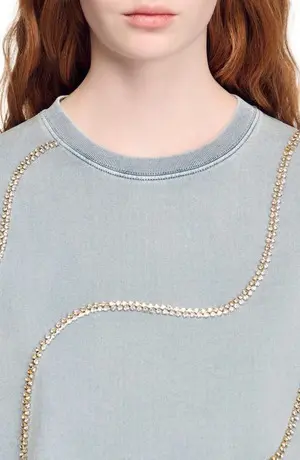 Sandro Rhinestone Embellished T-shirt - Grey