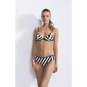NESSI BYRD Kinetic Stripe Triangle Bikini Set - Black-white