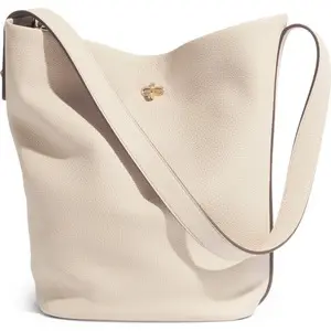 Tory Burch Slim Lock Leather Bucket Bag - Light Stone