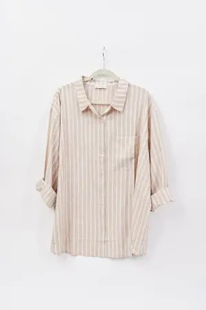 Hat Attack Printed Beach Shirt - Stripe Tan