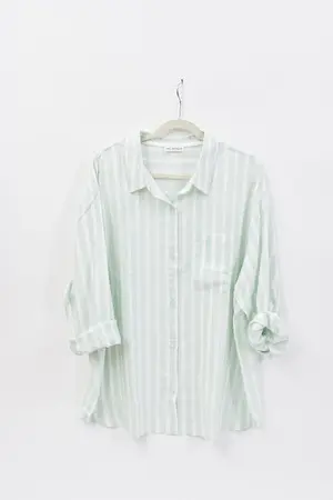 Hat Attack Printed Beach Shirt - Stripe Teal