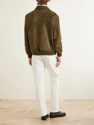 Loro Piana Ribbed Knit-trimmed Suede Bomber Jacket
