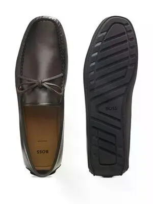 BOSS Leather Driver Moccasins With Bow Detailing - Brown