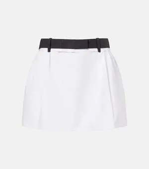 Prada Pleated Cotton Miniskirt With Virgin Wool Trim
