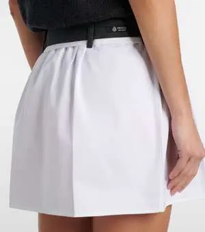 Prada Pleated Cotton Miniskirt With Virgin Wool Trim